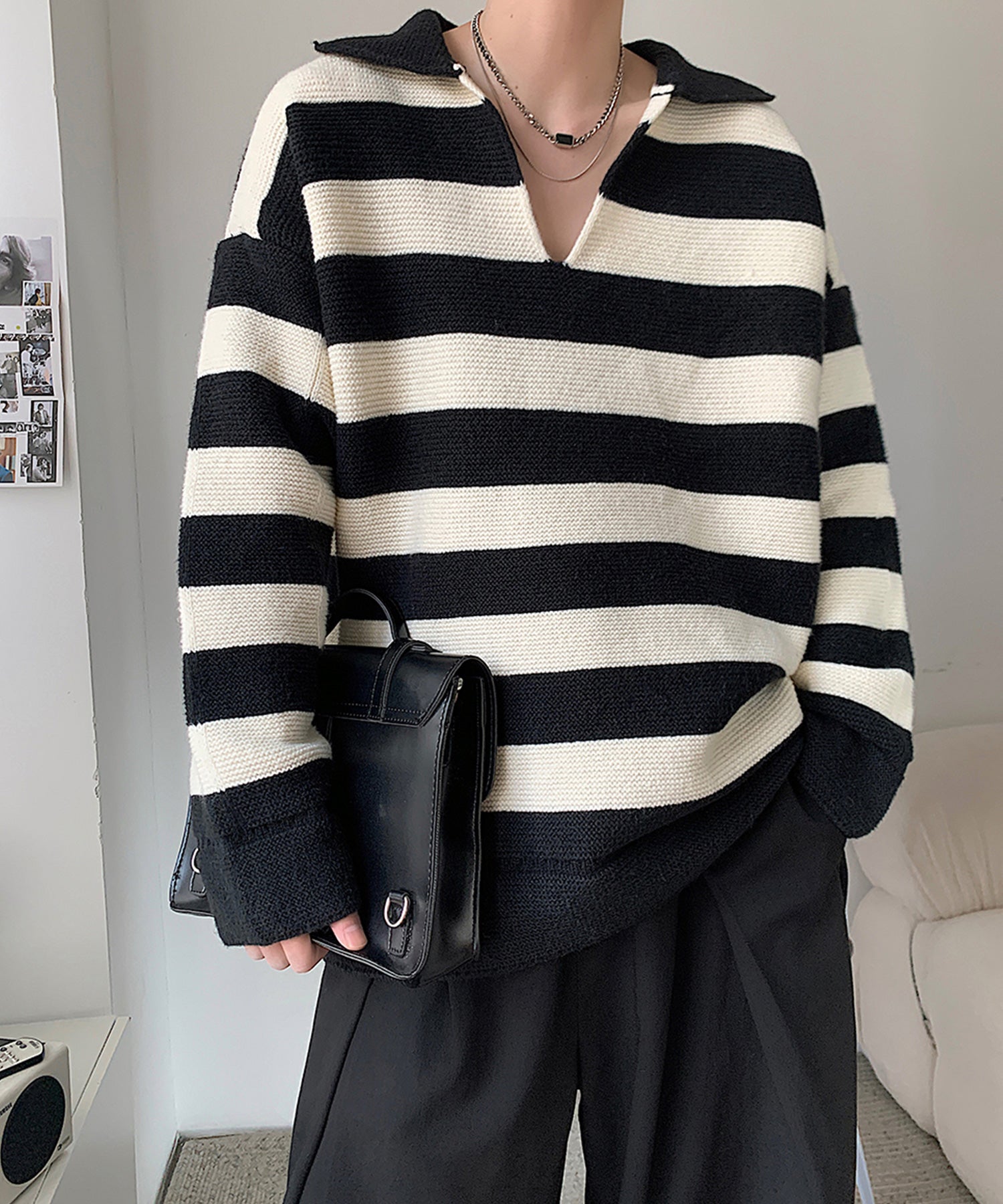 【aimoha Men's】DEEP V NECK BORDER KNIT Vネックボーダーニット – 《公式》moremore（モアモア）